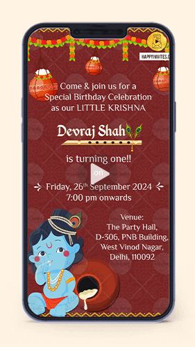 Krishna Janmashtami Invitation Card | Editable Digital Templates