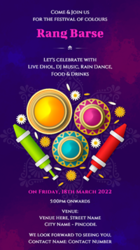 Holi Invitation Card for party - Happy Invites Video Maker