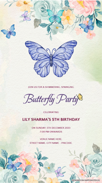 Birthday Invitation Card Butterfly Theme - Happy Invites