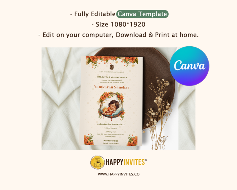 Editable Naming Ceremony Invitation Card - Happy Invites