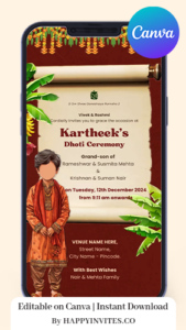 Dhoti Ceremony Invitation | Puttu Panchala Invitation - Happy Invites