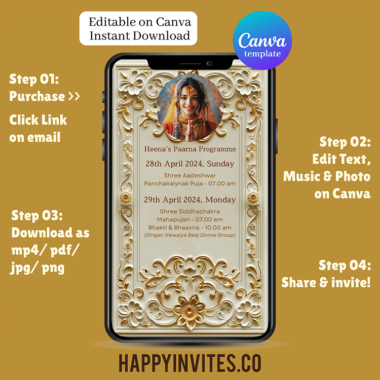 VP01 Varshitap Paarna Invitation Card Template Video -Canva ...