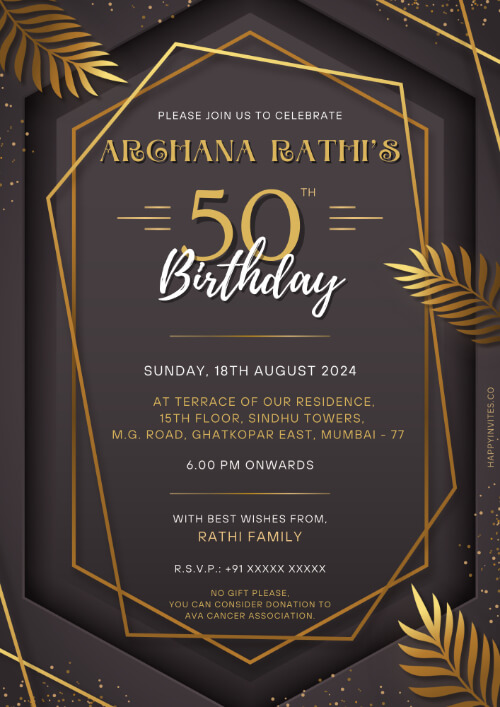 50th Birthday Invitation Card Online Template Editable