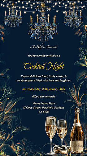 Cocktail Night Invitation Card - Happy Invites Video Maker
