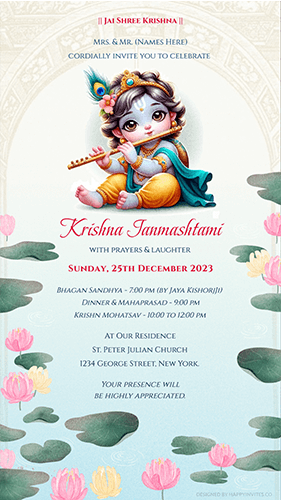Krishna Janmashtami Invitation Card | Editable Digital Templates