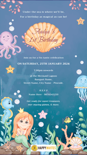 Mermaid Birthday Invitation Card - Happy Invites