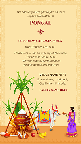 Pongal Invitation in English - Happy Invites Ecard Maker