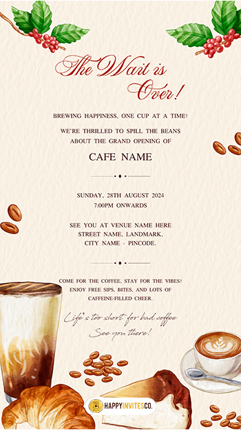 Cafe Opening Invitation Card - Happy Invites Ecard Maker