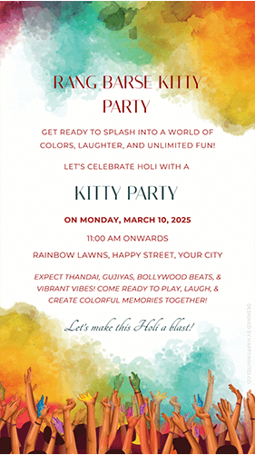 Holi Theme Kitty Party Invitation Card - Happy Invites Online Ecard