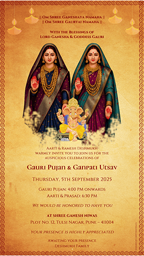 Gauri Pujan Invitation Card | Traditional Invite for Gauri Ganpati