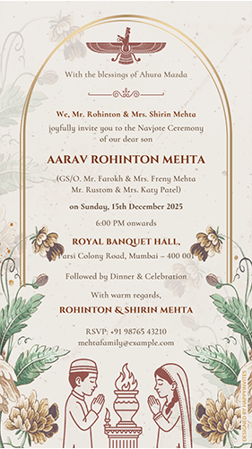 Traditional Parsi Navjote Invitation Card | Digital & Printable