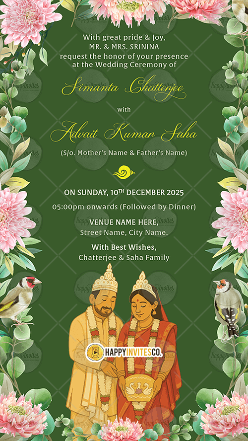 Floral Bengali Wedding Invitation Card | Bengali Wedding eCard